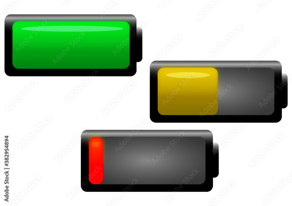 Green Yellow and Red Battery Icon Vector Set. A battery is a device ...