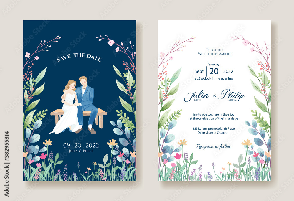 Set of wedding cards, Invitation template. Bride and groom Pre-wedding ...