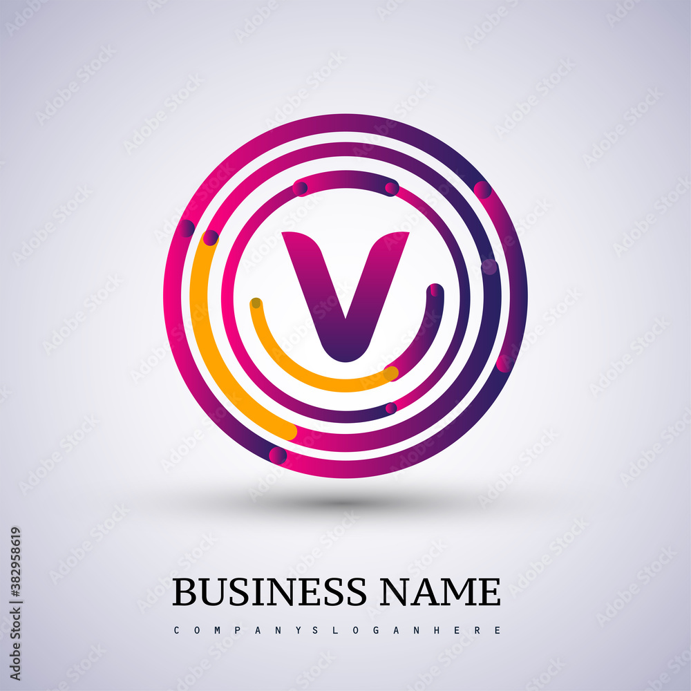 Letter V vector logo symbol in the colorful circle thin line. Design ...