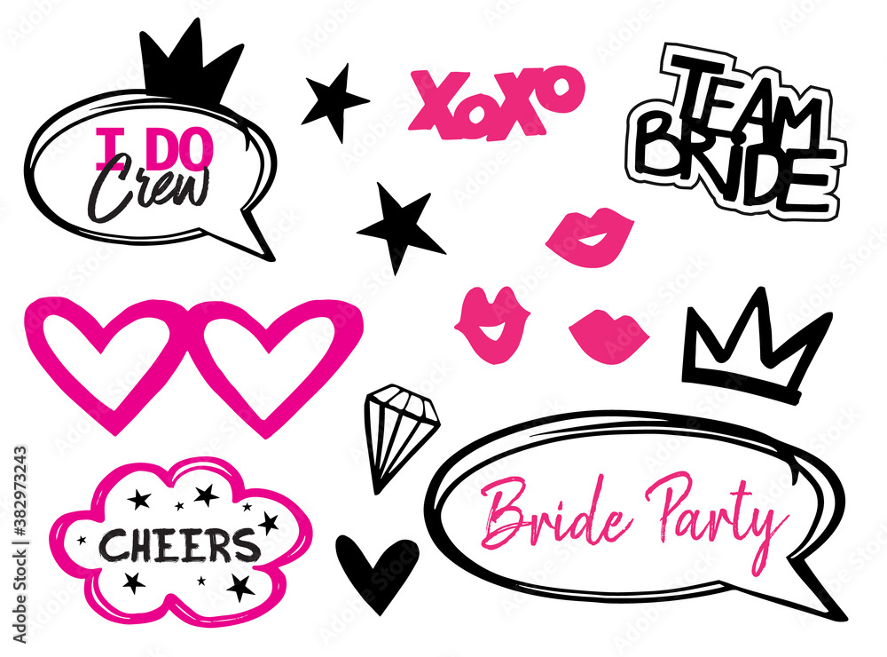 Wedding pink photo booth props isolated vector illustration on white ...