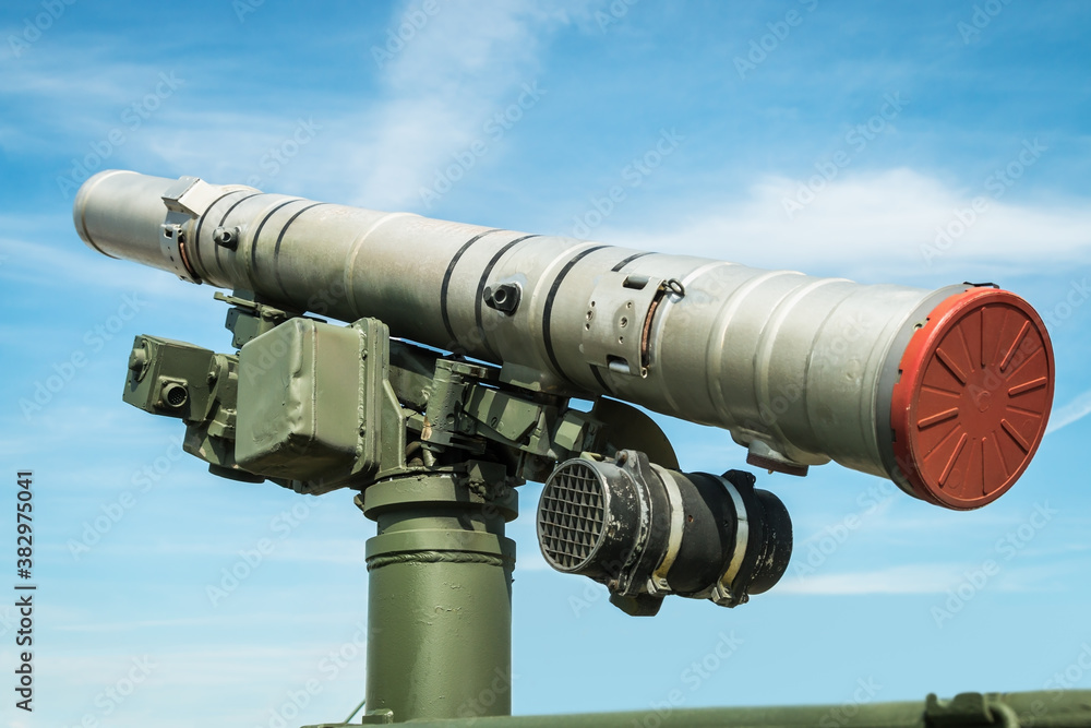 Anti-tank guided missile on the turret of a tank or infantry fighting ...