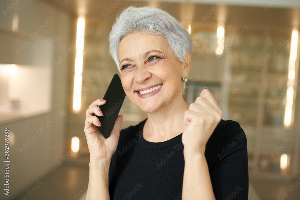 People, aging and electronic gadgets concept. Charming happy elderly ...