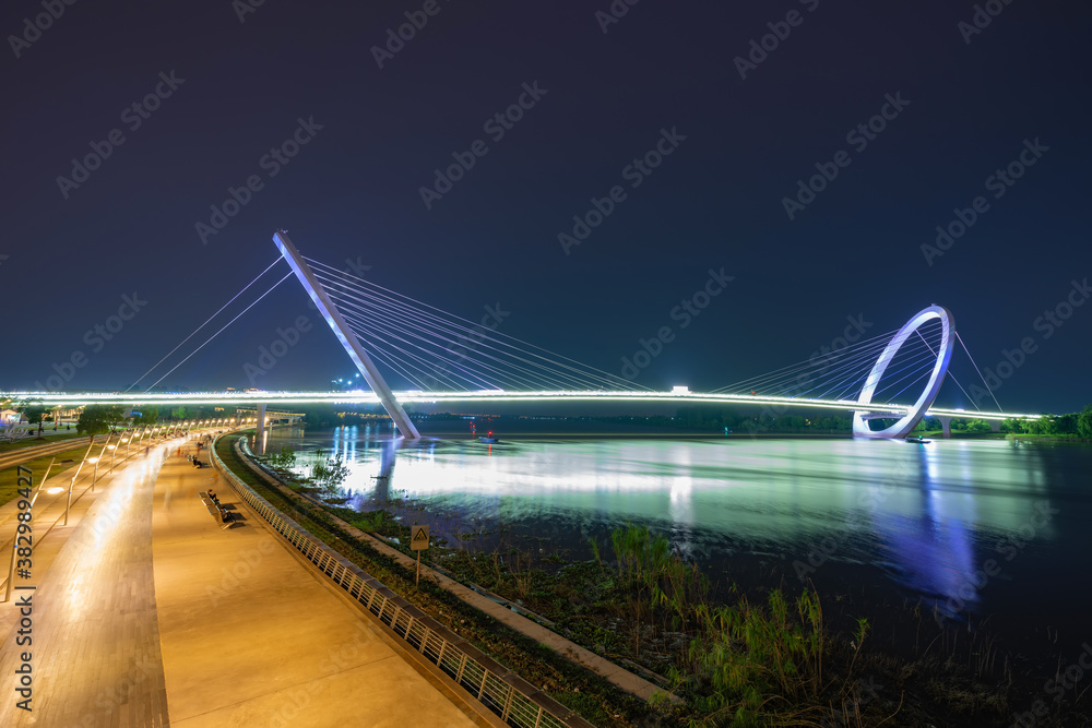 Eye of Nanjing Pedestrian Bridge and urban skyline in Jianye District ...