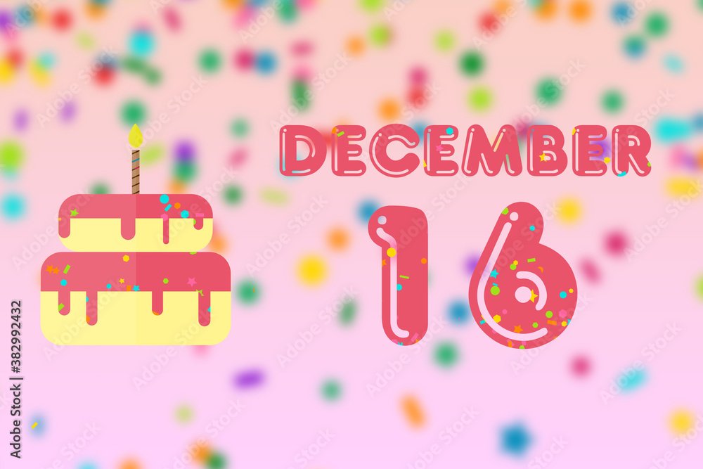 december 16th. Day 16 of month,Birthday greeting card with date of ...