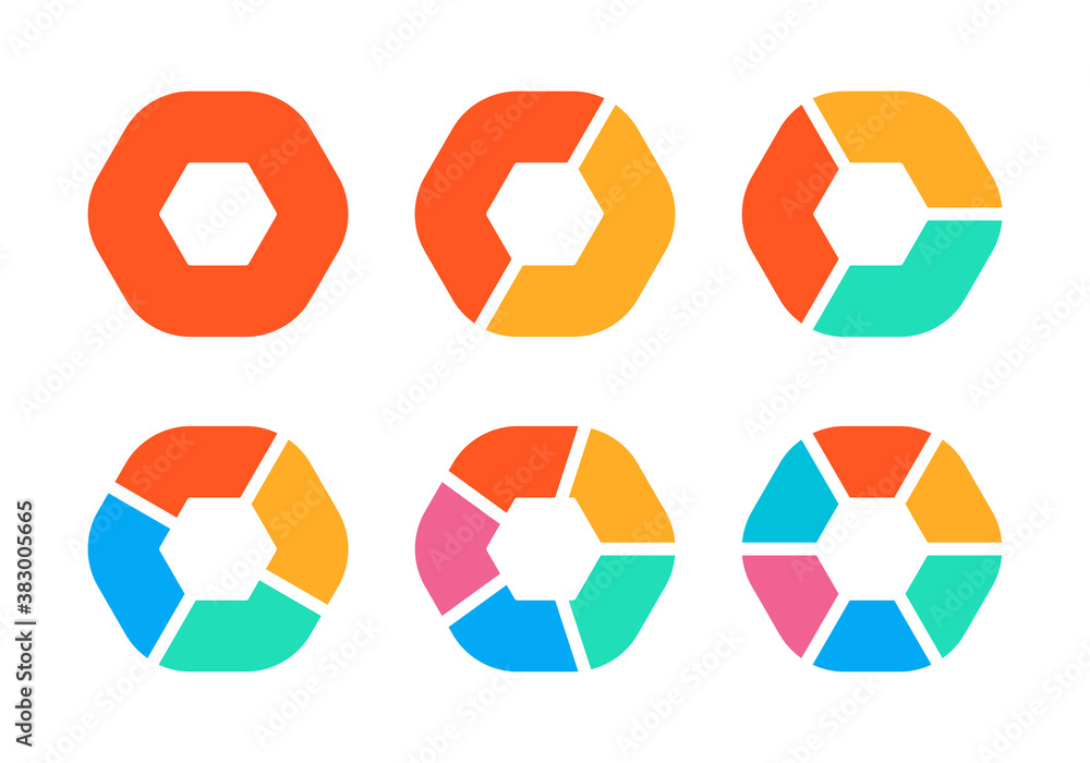Pie chart set. Modern diagram graph with 1,2,3,4,5,6 steps or parts ...