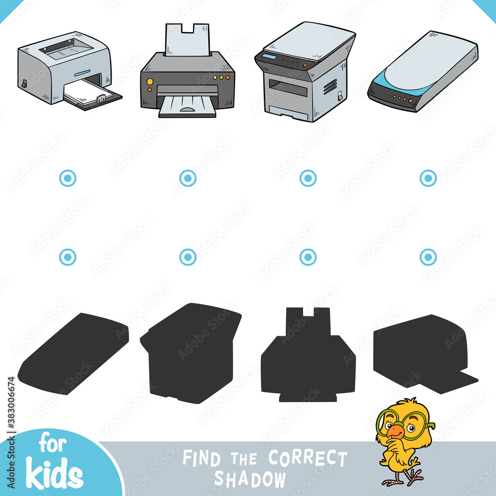 Find the correct shadow, education game for children. Color set of ...