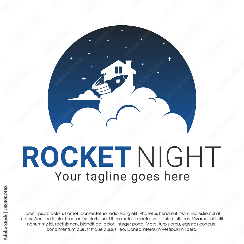 Rocket home negative space vector logo concept design template isolated ...