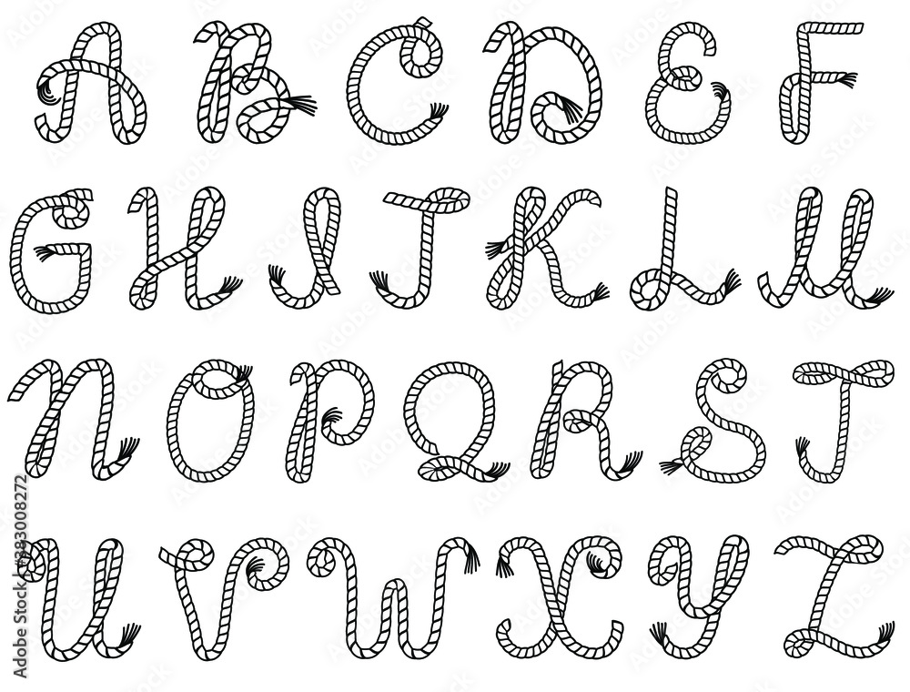 Rope alphabet. Vector illustration of Letters made from nautical rope ...