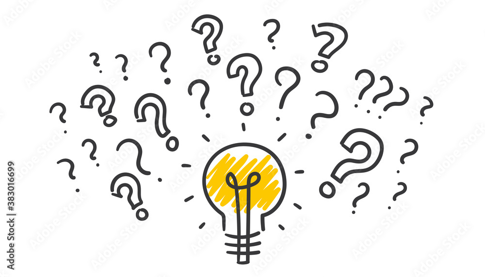 Idea, light bulb, question, question marks Stock Vector | Adobe Stock