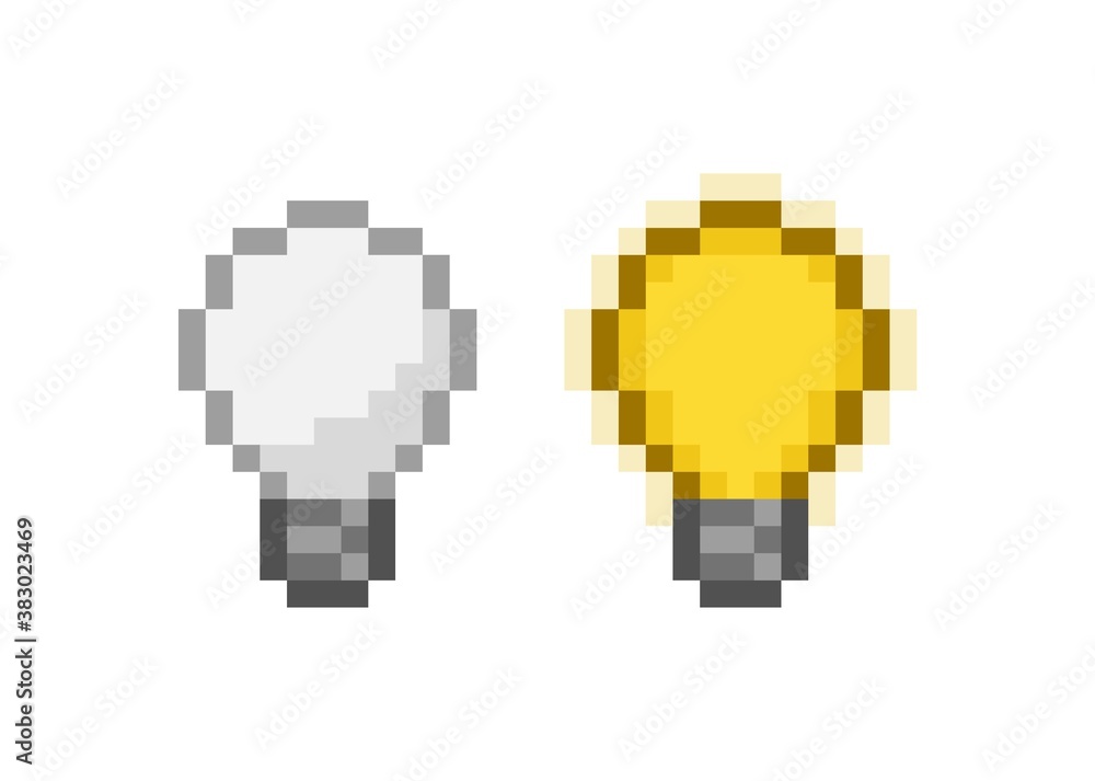 Pixel art 8-bit light bulbs set switch on, switch off icons - isolated ...