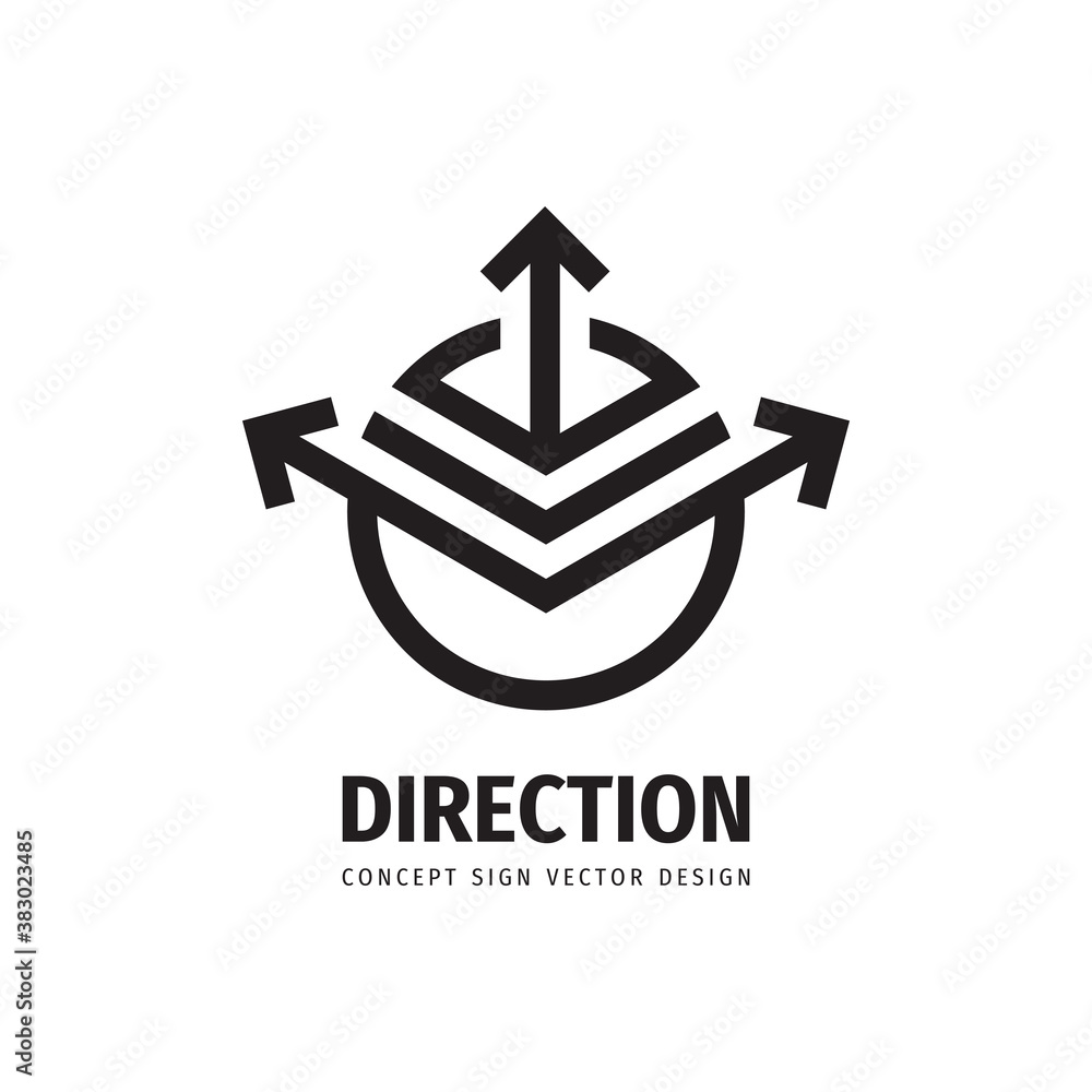 Vetor de Direction arrow concept logo design. Development business ...