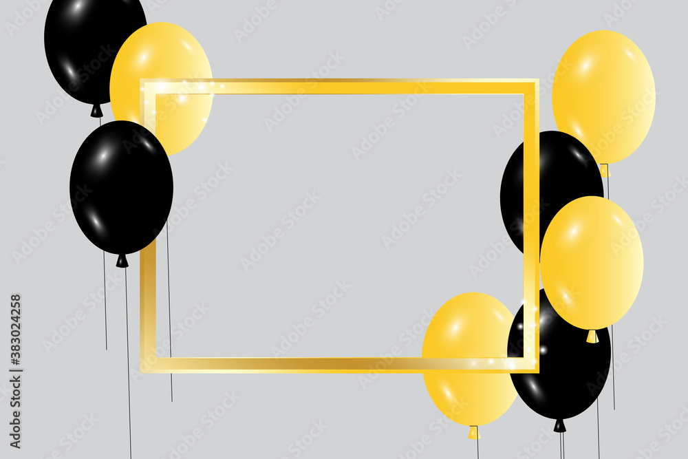 Birthday background. Gold frame black balloons. Decoration for the ...