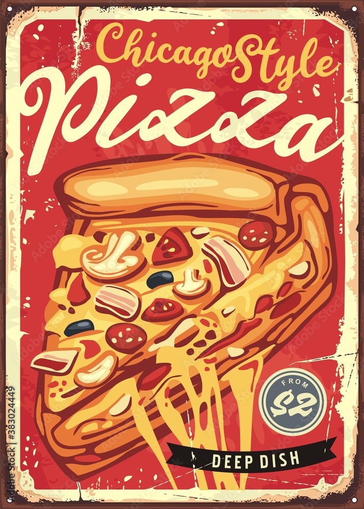 Vetor de Chicago style deep dish pizza vintage sign design for pizzeria ...