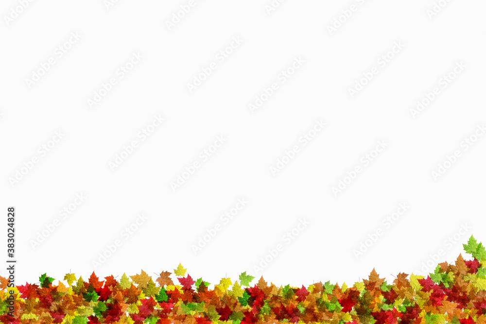 Colorful multicoloured Autumn leaves border to bottom of page on a ...