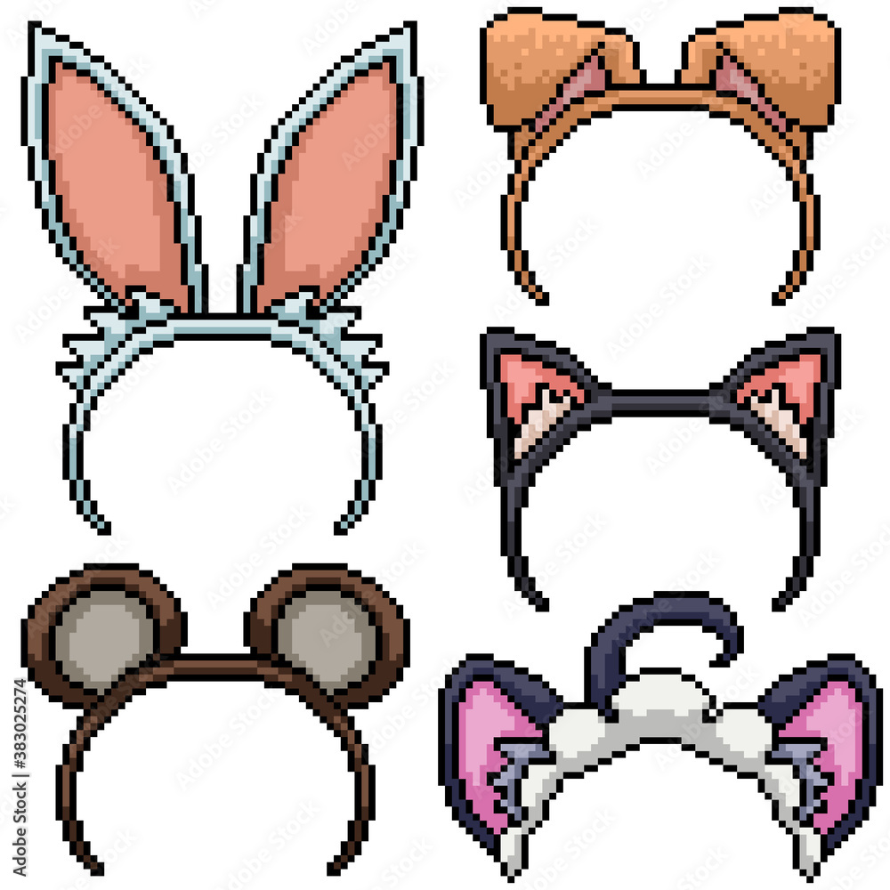 pixel art set isolated animal ear costume Stock Vector | Adobe Stock