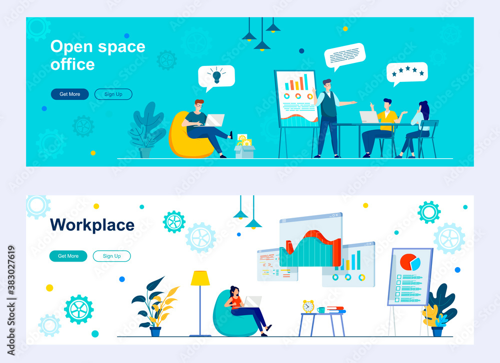 Open space office landing page with people characters. Modern and ...