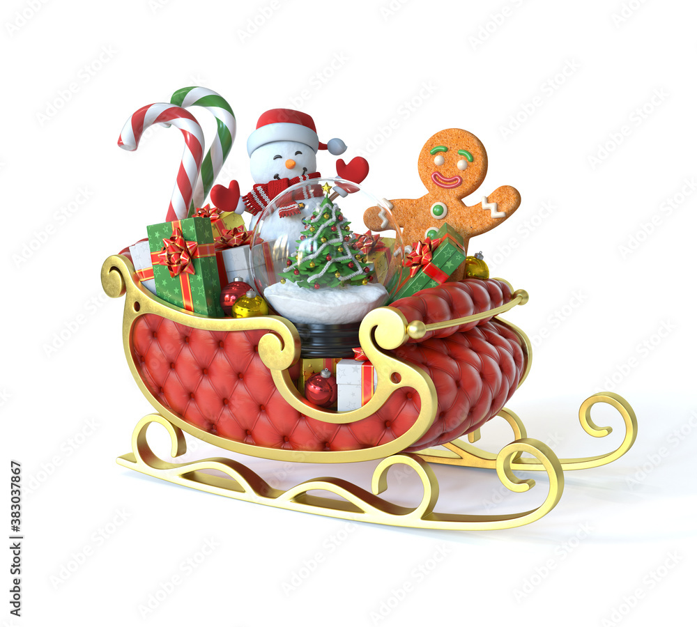 Christmas Santa sledge full of presents and christmas symbols and ...