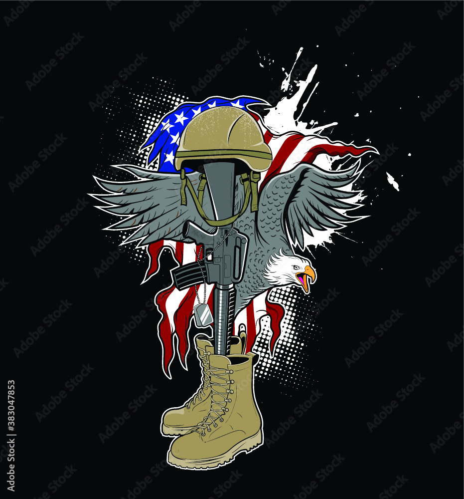 Helmet, rifle and boots battle cross Stock Vector | Adobe Stock