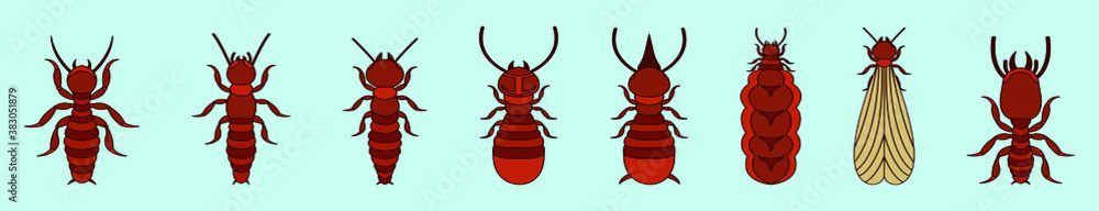 Set of termite cartoon icon design template with various models. vector ...