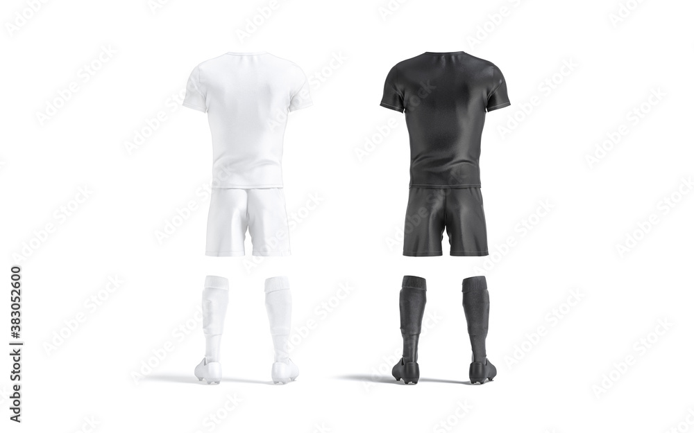 Blank black and white soccer uniform mockup set, back view ilustração ...