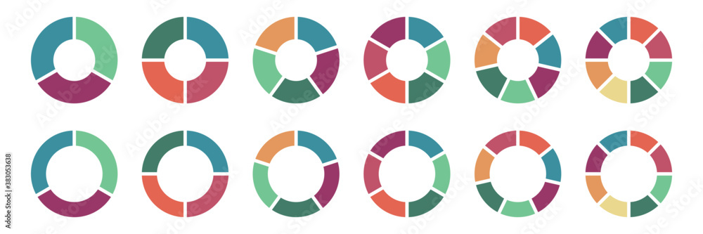 Pie chart icon set, Circle icons for infographic. Colorful diagram ...