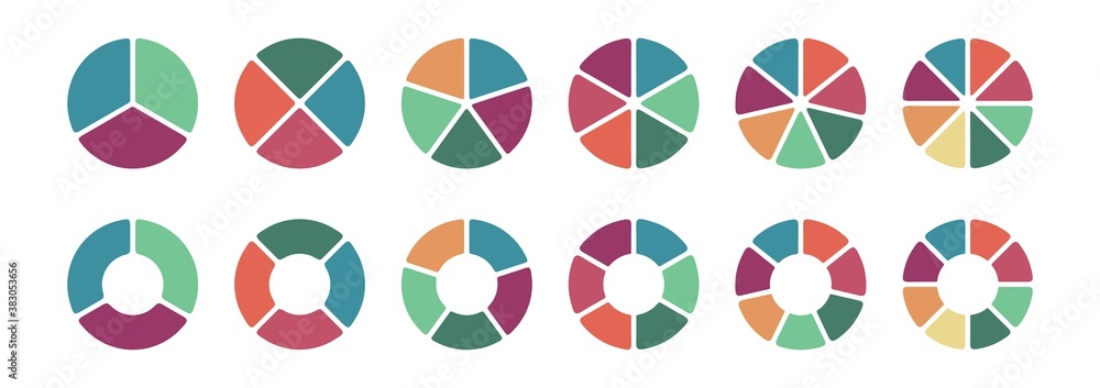 Pie chart icon set, ring percentage diagram collection,. Colorful ...