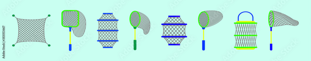 set of fishing nets cartoon icon design template with various models ...