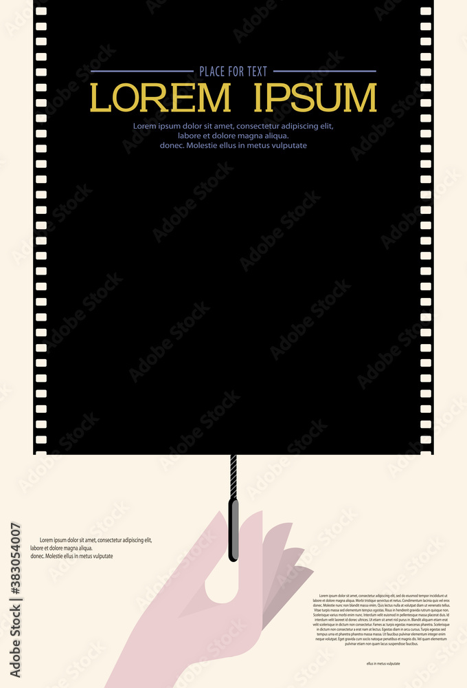 Cinema background. Hand opens film strip for cinema afisha. Film ...