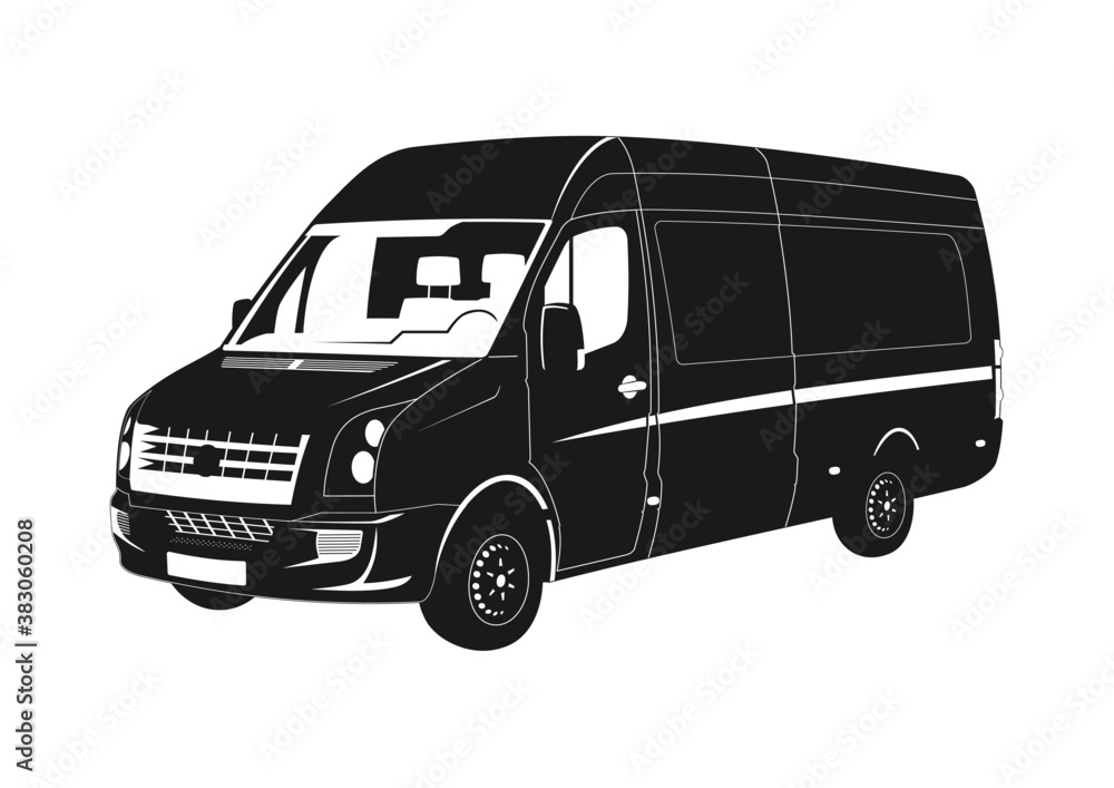 Modern van silhouette. Black and white silhouette of the truck. Flat ...