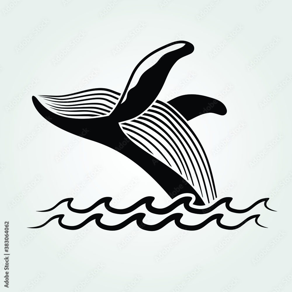 Humpback whale breaching icon isolated on white background. Vector ...