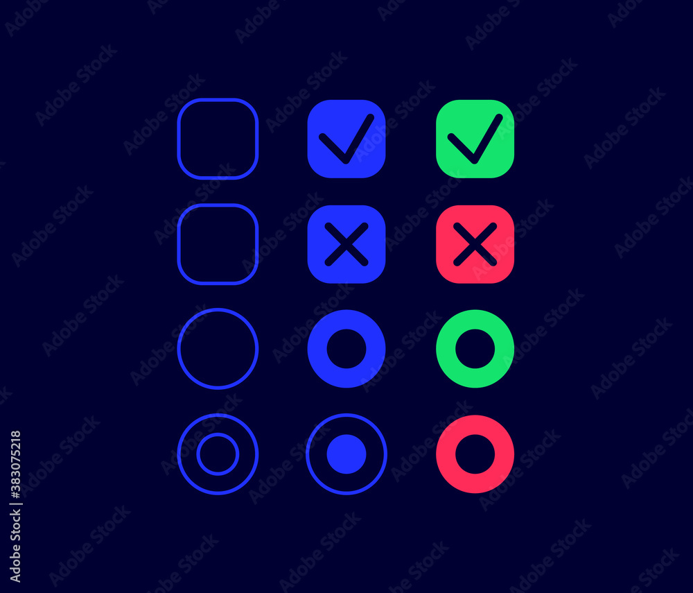 Mark boxes UI elements kit. Activate and disable. Checkboxes isolated ...