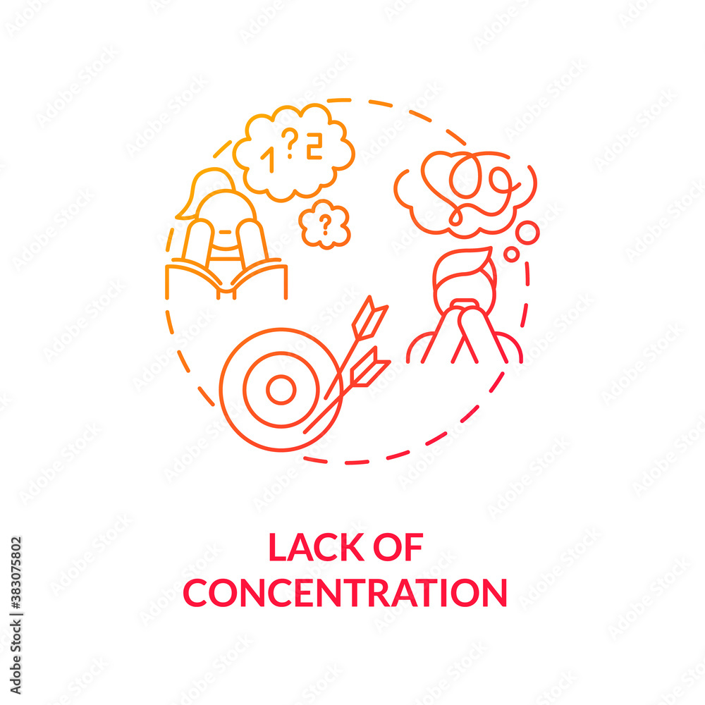 Concentration loss concept icon. Screen addiction symptom idea thin ...