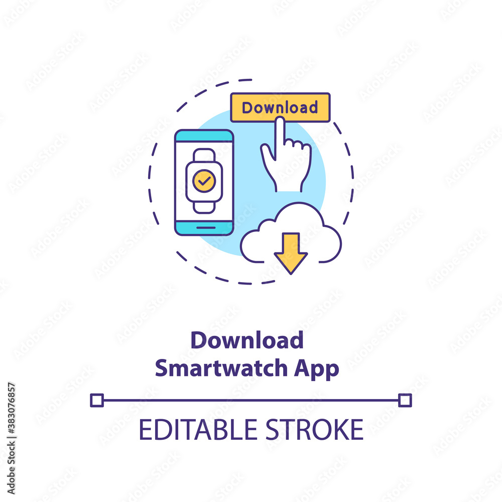 Download smartwatch app concept icon. Setup instruction idea thin line illustration ...