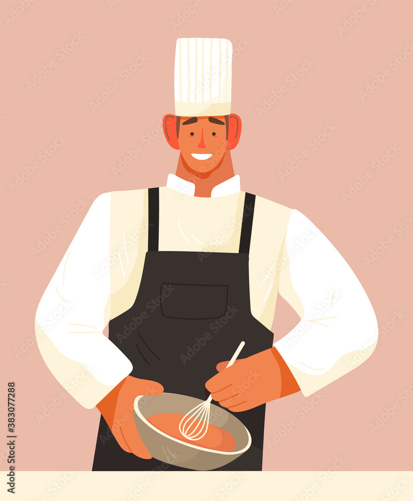 Chef man cook meal, isolated cartoon character smiling, guy mixing ...