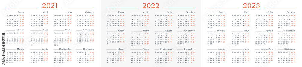 CALENDAR template for 2021, 2022, 2023 in Spanish. Week starts from ...
