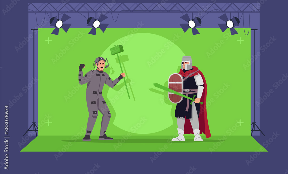 Movement recognition technology semi flat vector illustration. Film ...