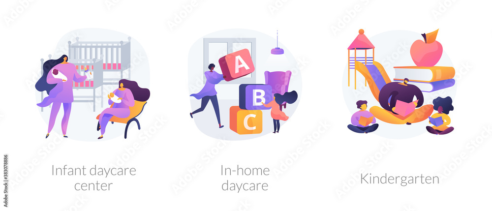 Child care abstract concept vector illustration set. Infant daycare ...