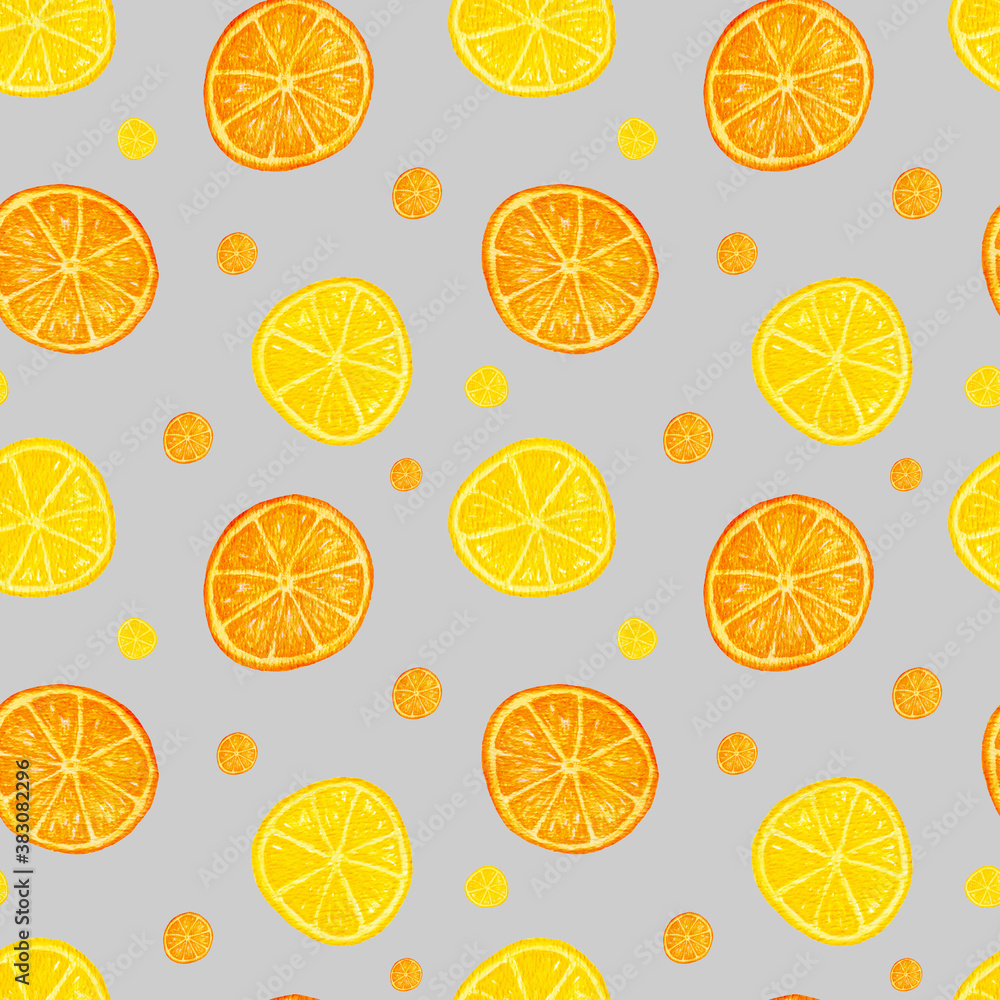 Citrus watercolor pattern with slices of lemon and orange. Bright ...