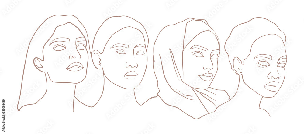 Beautiful women of different cultures, multi-ethnic. African, Asian ...