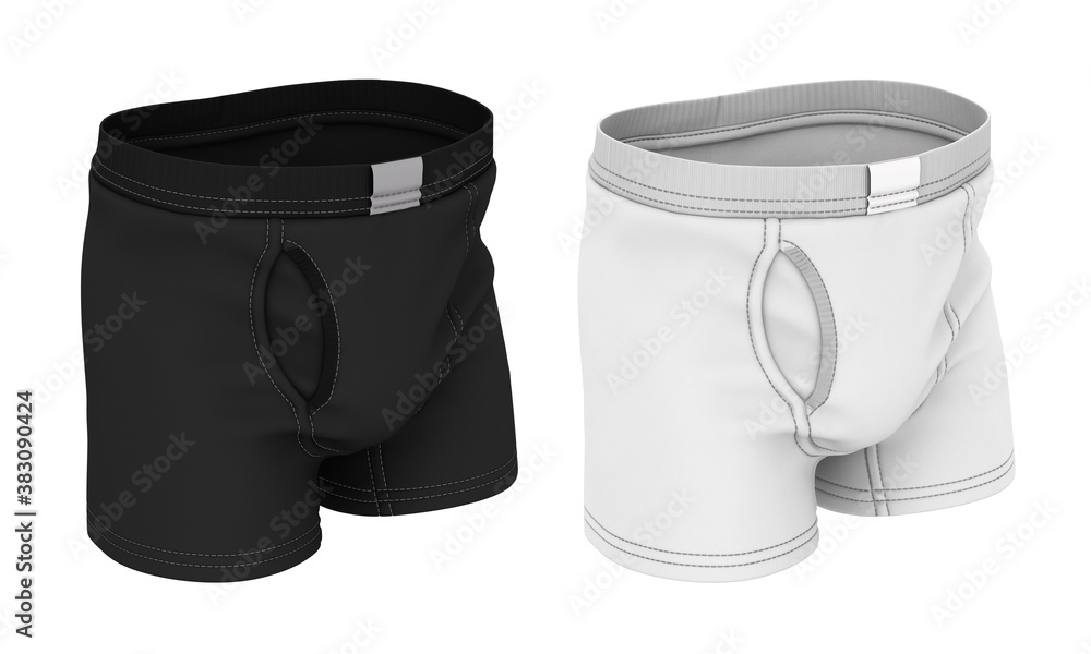 Men's underpants boxers. Black and white color 3d realistic mock-up ...