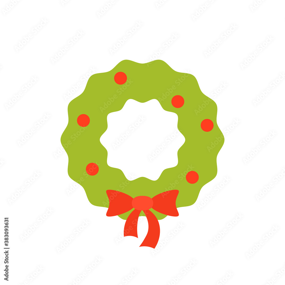 Simple christmas wreath flat icon. Clipart image isolated on white ...