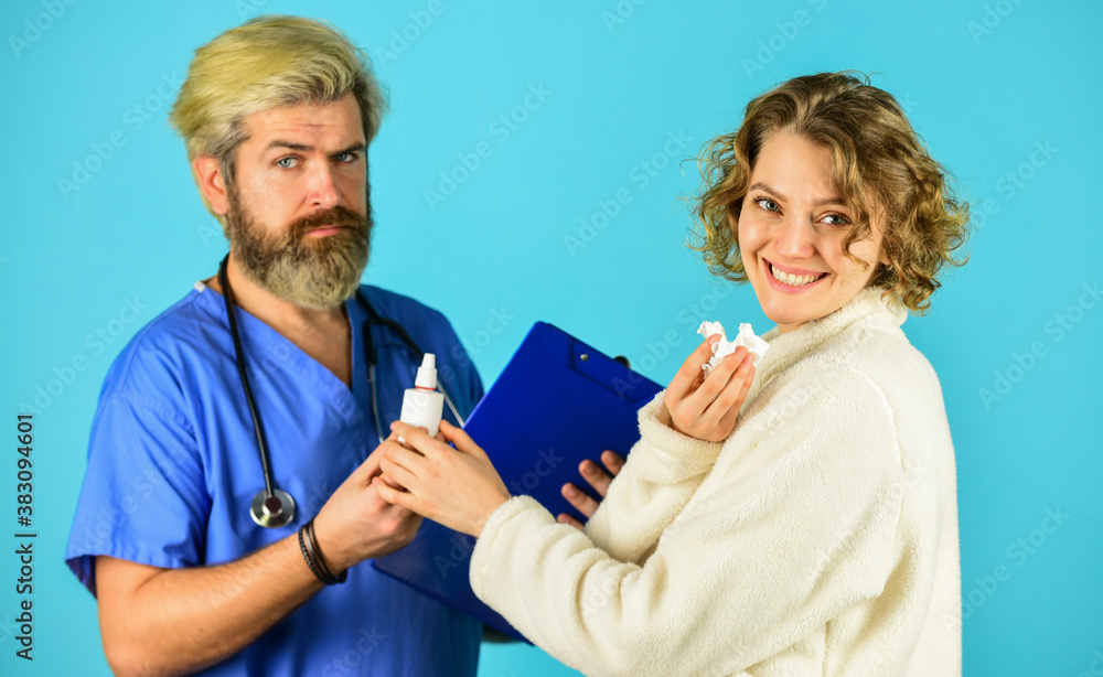 Virus infection symptoms. Prescribe tests and treatment. Sick patient ...