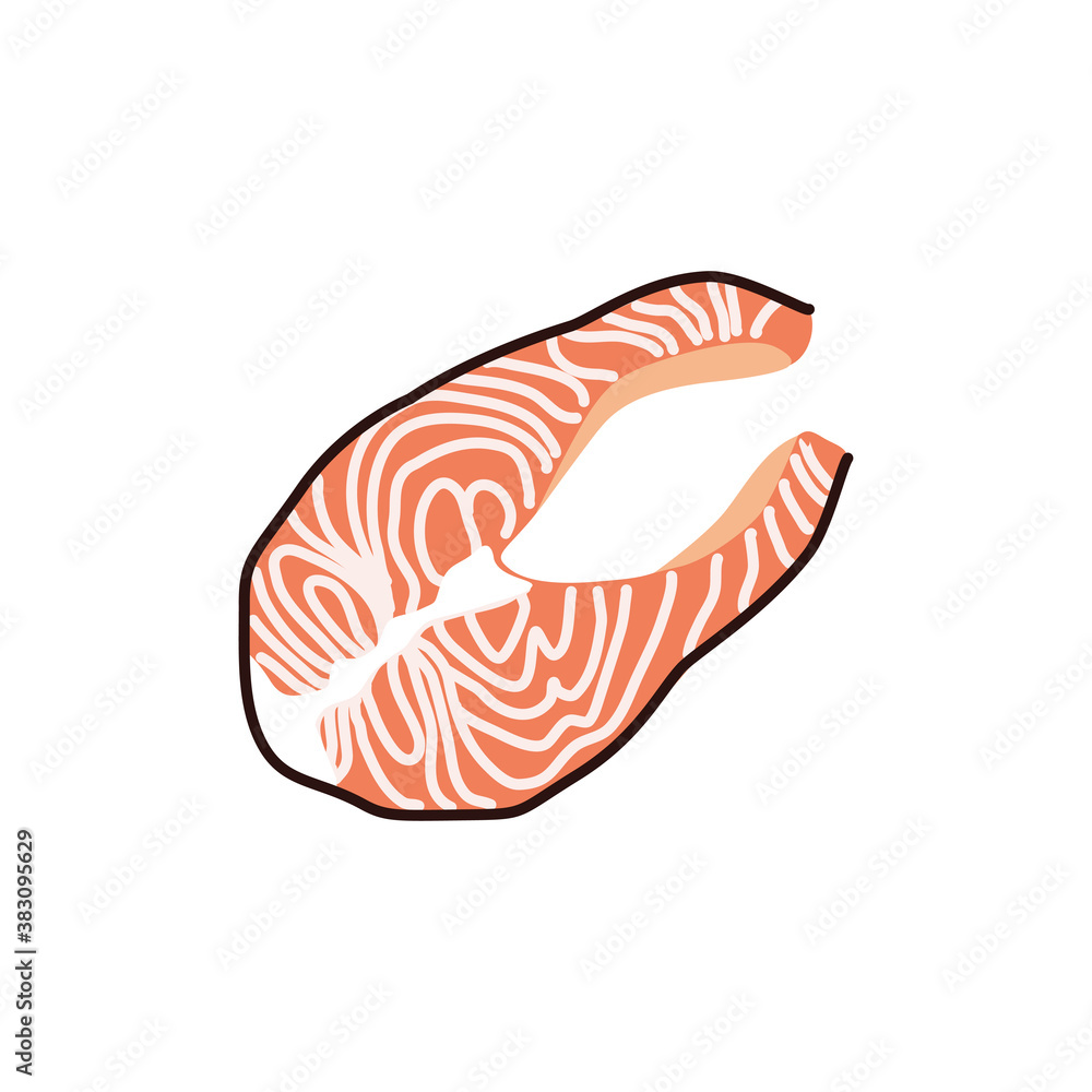 Salmon steak slice isolated on white background. Vector clipart with a ...