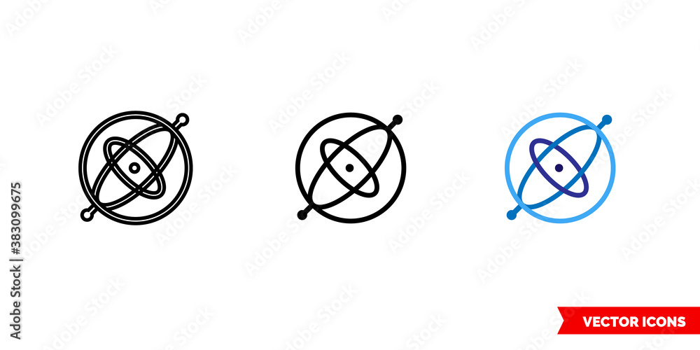 Gyroscope icon of 3 types color, black and white, outline. Isolated ...