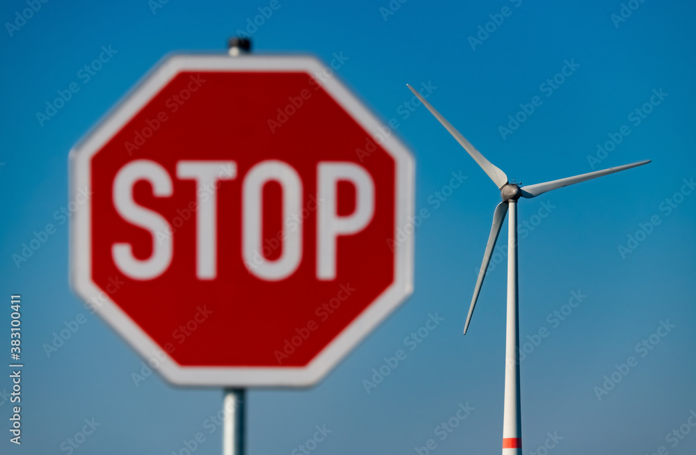 Stop Windenergie Stopp Stopschild Windrad Windmühle Turbine Rotor ...