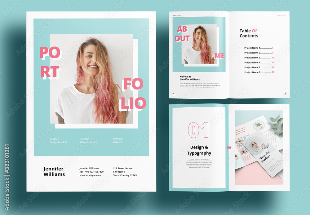 Portfolio Layout with Green and Pink Stock Template | Adobe Stock