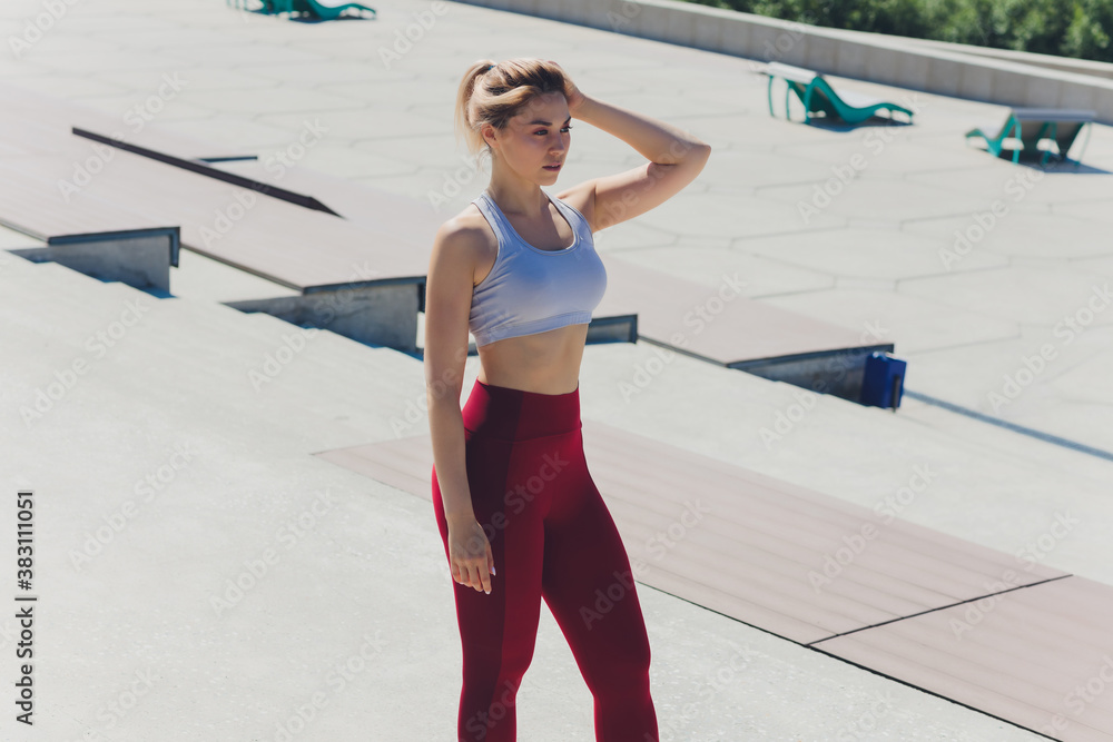 Running woman. Runner is jogging on sunrise. Female fitness model ...