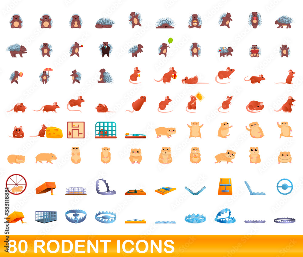 80 rodent icons set. Cartoon illustration of 80 rodent icons vector set ...