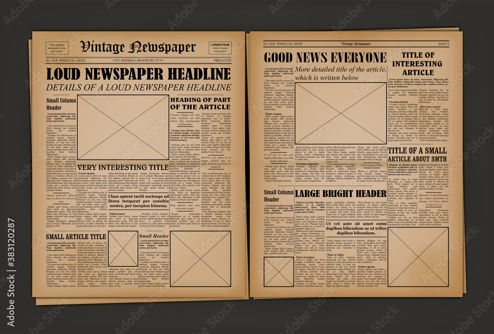Old Vintage Newspaper Cover Page Empty Template Mockup Design. Vector ...