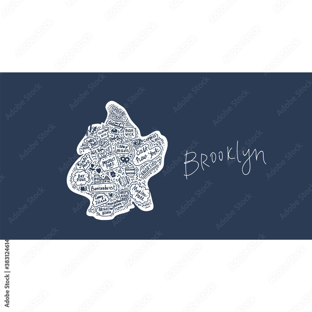 Vector Map of Brooklyn new York USA flat hand-drawn illustration ...